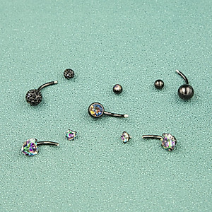14G Belly Button Ring Stainless Steel Black Navel Ring for Women Clear Round Heart CZ Crystal Belly Bar Body Piercing Internally Threaded Barbell Belly Jewelry Black 5PCS (5PCS Belly Button Ring-Black)