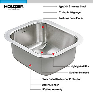 HOUZER CS-1307-1 Bar Sink, Stainless Steel