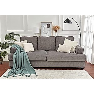 AMERLIFE Deep Seat Sofa-Contemporary Chenille Sofa Couch, 97" Wide 3 Seater for Living Room-Oversized Comfy Sofa, Grey
