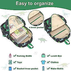 Bluboon Preschool Backpack Kids Boy Kindergarten Backpack With Lunch Box School Book Bags for Elementary Primary Schooler（Green Dinosaur