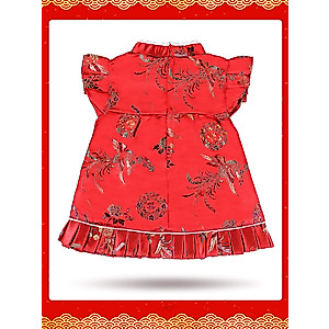Geyoga Baby Qipao Girls Chinese New Year Sleeveless Dress with Chinese Style Tassel Hair Clips and Velvet Baby Stockings (2-3 Years) Red, White