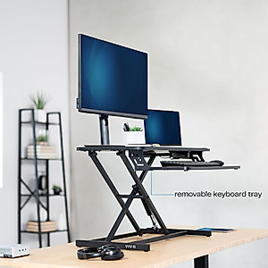 VIVO Height Adjustable 32 inch Stand Up Desk Converter, Quick Sit to Stand Tabletop Dual Monitor Riser Workstation, Black, DESK-V000S
