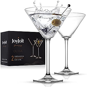JoyJolt Olivia Crystal Martini Glasses - Premium Glassware Set Made in Europe - 9.2 oz Tall Martini Glasses - Elegant Cocktail Glasses - Set of 2 Martini Glass for Drinks such as Martini or Manhattan