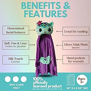 Franco DreamWorks Gabby's Dollhouse Mercat Bedding Super Soft and Cozy Wearable Hooded Throw Blanket, 50" X 30" (Official Licensed Product)