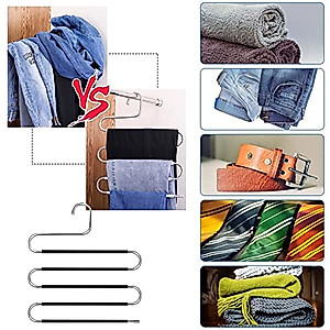 S-Shape Pants Hangers Space Saving Trousers Hangers 4 Pack, 5 Layer Stainless Steel S-Shape Trousers Hangers