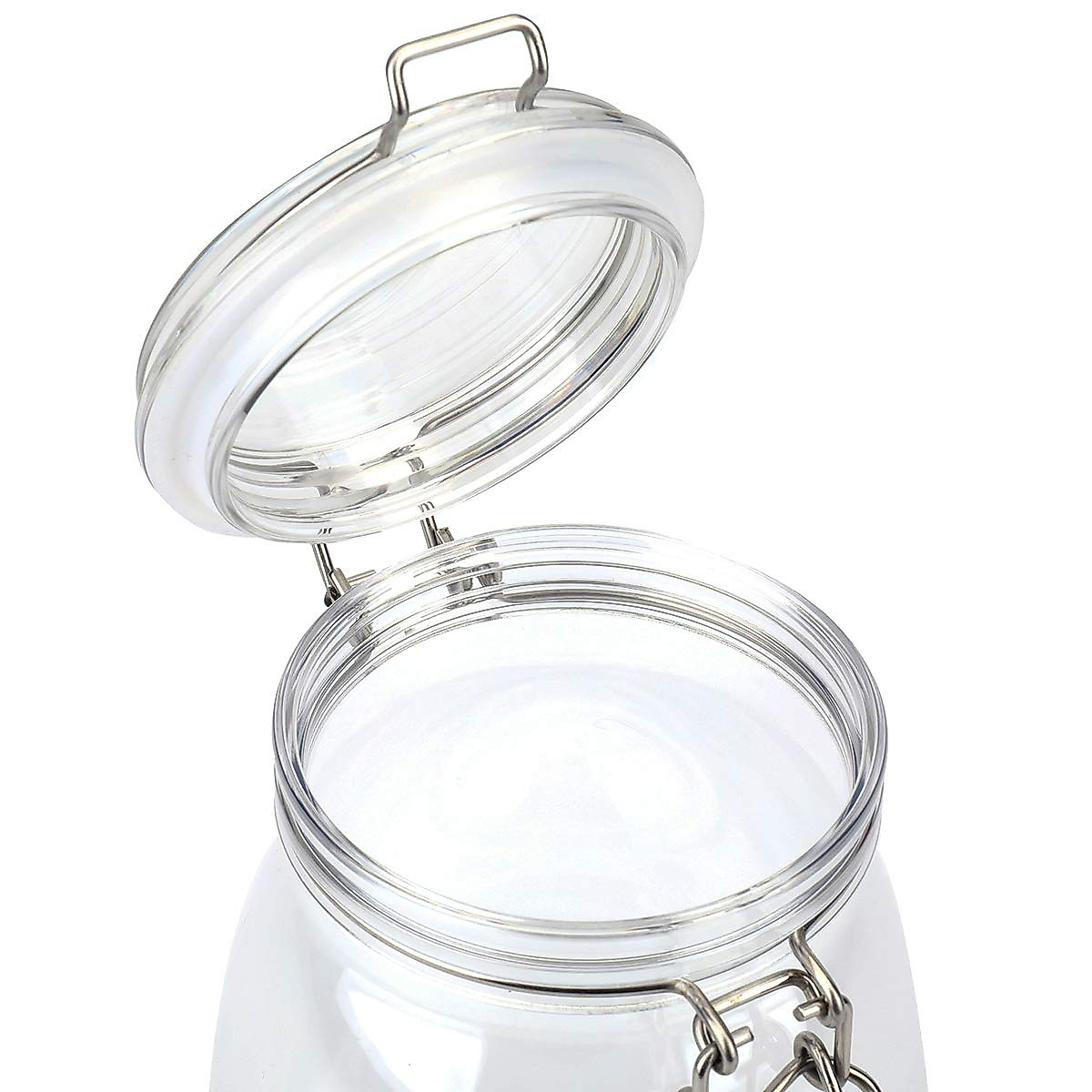 Lawei 4 Pack Plastic Mason Jars with Hinged Lids - 55 Oz Airtight Storage Canister Wide Mouth Kitchen Food Storage Jar for Sugar, Flour, Cereal, Coffee, Pasta, Cookies and Canning