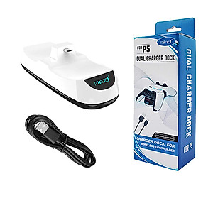 PS5 Controller Charger, Dual USB PS5 Controller Charging Station, for Playstation 5 Console DualSense PS5 Controllers. (Pearl White)