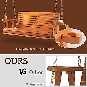 Porch Wooden Swings with Chain - Outdoor Finished Hanging Bench Swing Chair Furniture 2 Seater, Natural for Garden, Courtyard, Patio