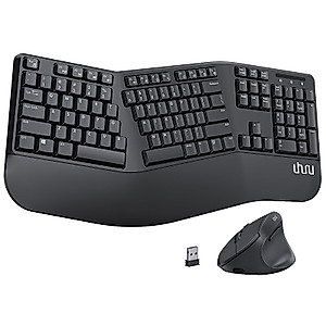 Ergonomic Wireless Keyboard and Mouse - UHURU UEKM-20 Wireless Ergo Keyboard and Mouse Combo with Split Design, Palm Rest, Natural Typing, Compatible with Windows Mac