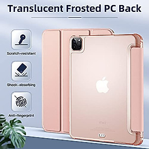 Cousper Case Compatible with iPad Pro 11 Inch 4th Generation 2022 / 3rd Gen 2021 with Pencil Holder, Slim Protective Smart Cover for 11 Inch iPad Pro, 2 Stand Modes for Viewing and Typing, Rose Pink