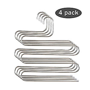 Pants Hangers S-Shape Trousers Hangers Stainless Steel Clothes Hangers Space Saving Closet Organizer for Pants Jeans Scarf (4-Pieces)