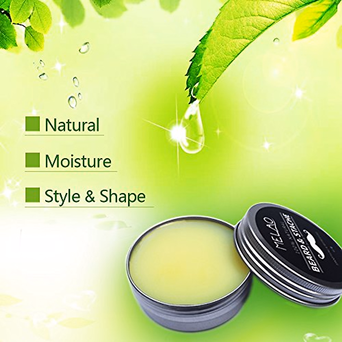 MELAO Beard Balm Softener Cream Mustache Wax & Mustache Conditioner Softener & Leave In Moisturizer Wax,Natural Beard Oil Butter for Beard Mustache Grooming and Styling