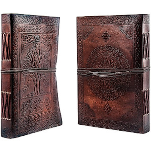 Vintage Large 10 inch Tree of Life Leather Cover Blank Book Spell Book Drawing Sketch Book Christmas Gift for Men & Women