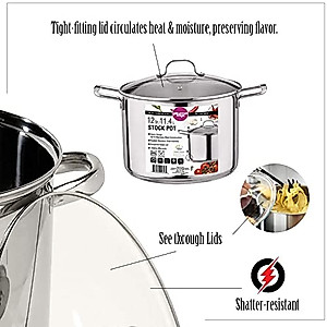 Gourmet Edge 12-Quart Stock Pot - Stainless Steel Soup Pots with Lid as Dishwasher and Oven Safe Cookware, Silver