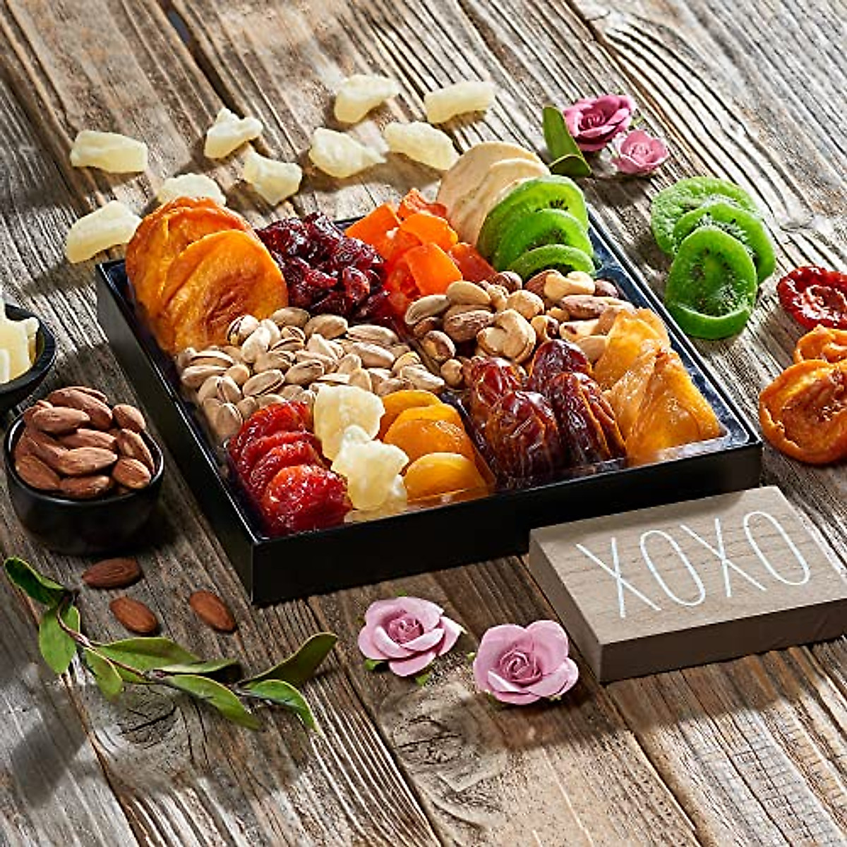 Dried Fruit & Mixed Nuts Gift Basket Easter Arrangement Platter, Gourmet Food Bouquet Birthday Care Package, Healthy Kosher Snack Box - Her Him - Snackberry (12 Variety)