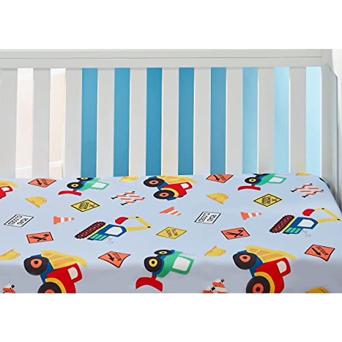 Everyday Kids 2 Pack Fitted Boys Crib Sheet, 100% Soft Breathable Microfiber Baby Sheet, Fits Standard Size Crib Mattress 28in x 52in, Nursery Sheet - Construction/Gold