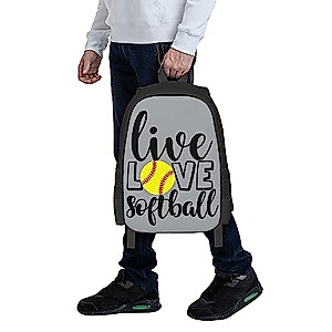 WZOMT Softball Backpack for Girls Women Men Boys, Funny Live Love Softball Yellow Sport Ball on Grey School Bookbags Rucksack Fashion Daypack Water Resistant Hiking Travel Bags Large 17"