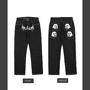 Hip Hop Gothic Denim Pants Streetwear Mens Graphic Print Baggy Punk Rock Jeans Harajuku Casual Loose Jean Trousers (Pants,XL,X-Large)