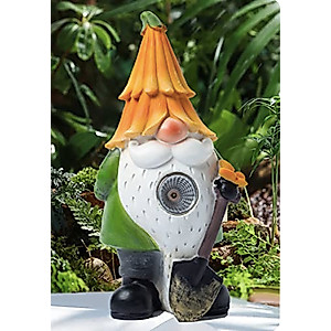 HymoConn Outdoor Garden Statue Gnome Deco, Resin Garden Statues Scuptures with Solar Led Lights, Outside Decorations for Patio Yard Lawn Porch, Ornament Gifts