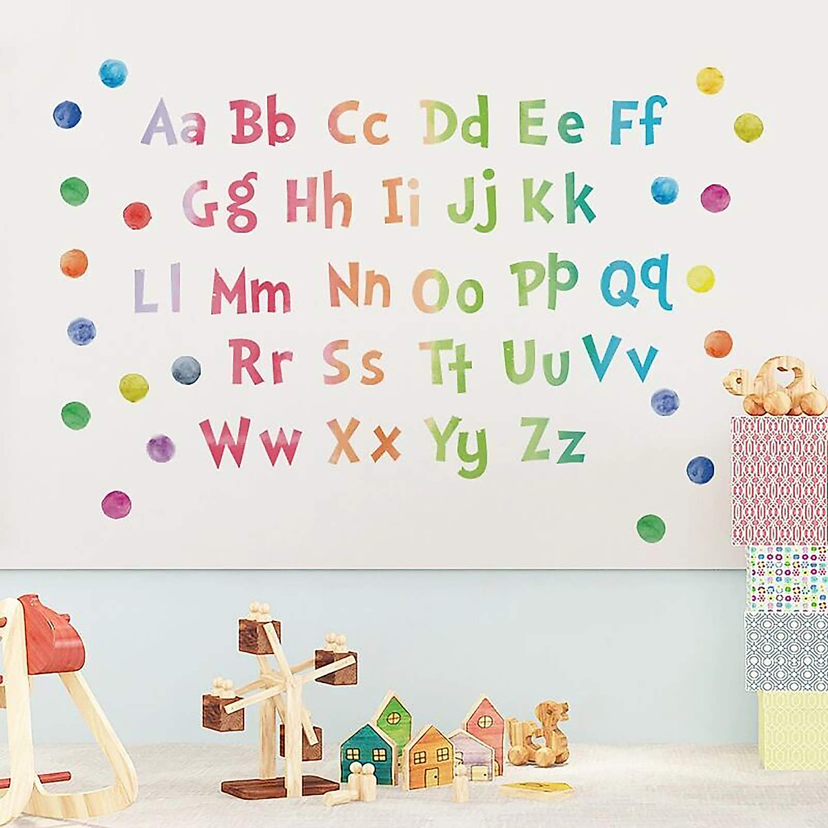 ABC Wall Decals Classroom DIY Removable Watercolor Dot Educational Alphabet Wall Stickers Kids Bedroom Nursery Playroom Art Mural Decor…