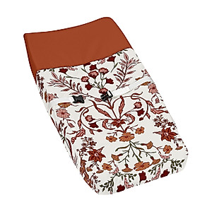 Sweet Jojo Designs Ivory and Orange Boho Vintage Floral Girl Baby Changing Pad Cover Infant Newborn Diaper Table Change Mat Sheet Bohemian Rust Daisy Botanical Flower Farmhouse Green Fringe Tassel