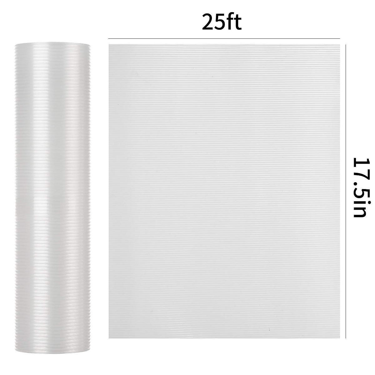 BAKHUK Shelf Liner for Kitchen Cabinets, 17.5 Inches x 25 FT, Non Adhesive Cabinet Liner, Double Sided Non-Slip Drawer Liner, Washable Refrigerator Mats for Pantry Cabinet, Storage, Clear Ribbed