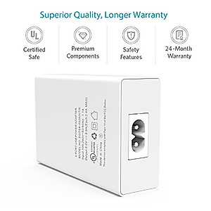 Arteck 40W 5-Port 8A High Speed Multiple USB Charger with Smart Technology for iPhone 14, 14 Pro, 14 Pro Max, iPhone 13, iPhone 12, iPhone 11, iPhone Mini, iPad, Samsung and Other Smartphone, Tablet