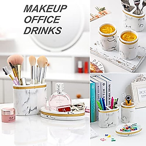 WEYEEN Bathroom Accessory Set,5 Pieces Marble Pattern Bathroom Counter Top Accessories Sets with Bathroom Soap Dispenser,Toothbrush Holder,Two Bathroom Cups and Soap Tray for Modern Bathroom Decor