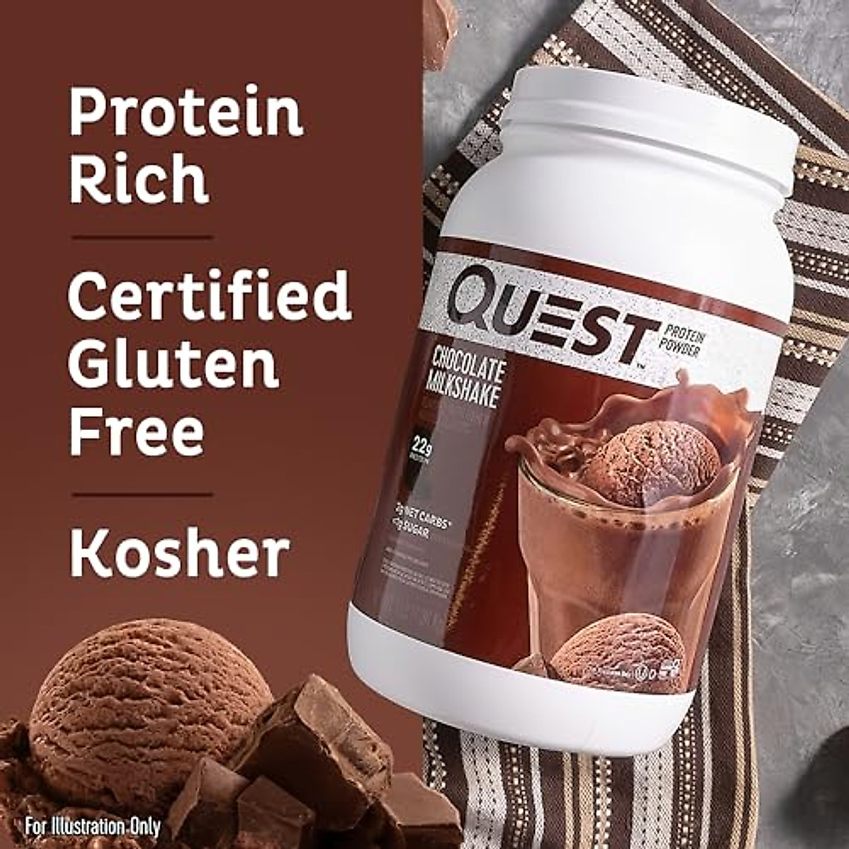 Quest Nutrition Chocolate Milkshake Protein Powder, 22g Protein, 1g Sugar, Low Carb, Gluten Free, 3 Pound, 43 Servings