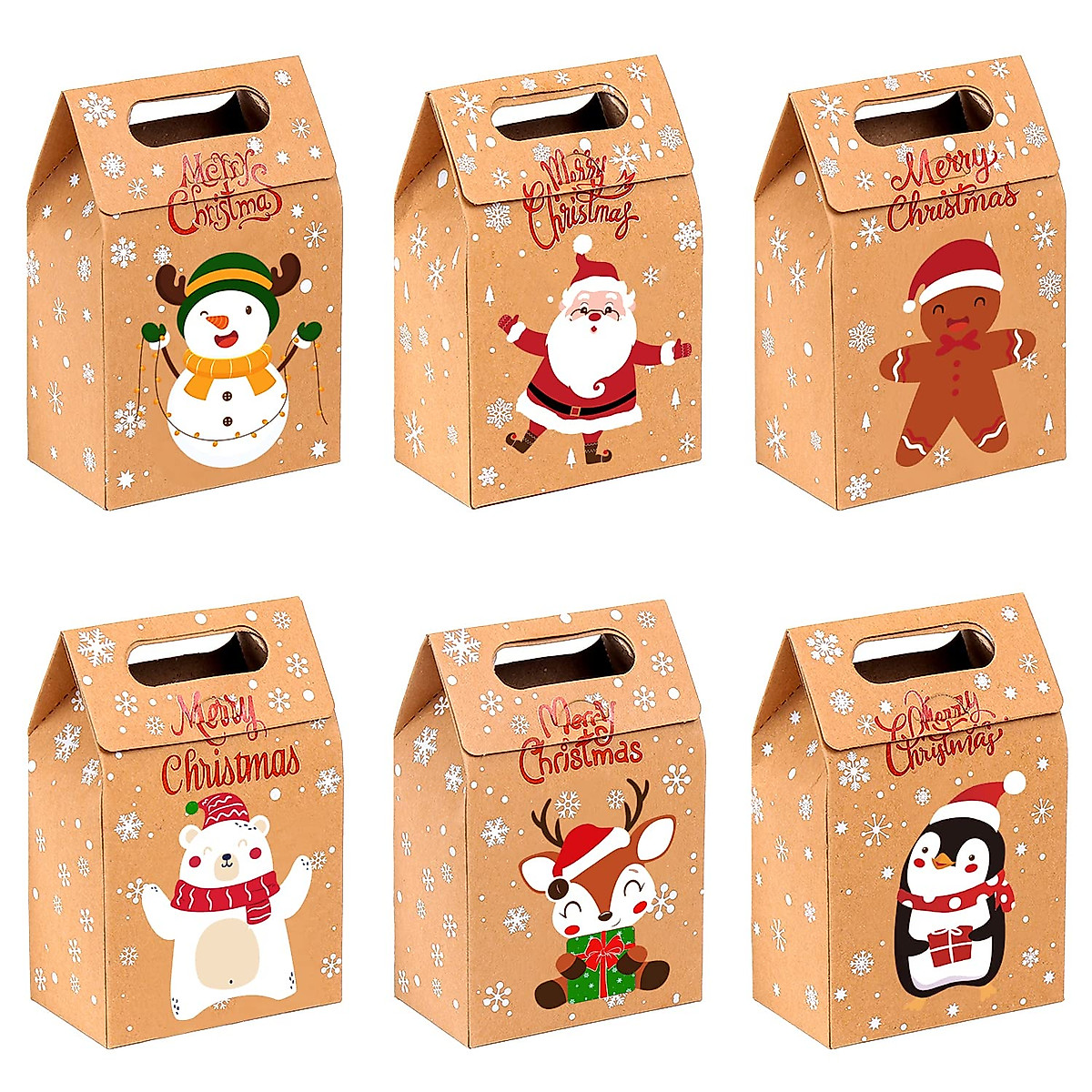 JOICEE Christmas Kraft Paper Gift Boxes 24pcs Xmas Goodies Treat Candy Bags Boxes for Christmas Party Favor