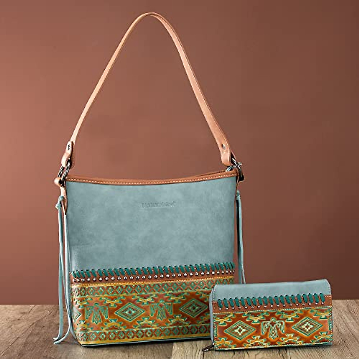 Montana West Leather Bag Big Purses for Women Handbag Tote Fringe Purse Aztec Western Hobo Bags for Women MW1139G-918TQ+W