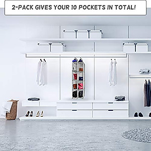 MIGHTY TIDY HOME New and Improved XL Size Hanging Handbag Purse Organizer for Closet | 2 Pack, 10 Shelves Total | Space Saving Hand Bag Storage Holder for Wardrobe Closet (Grey)