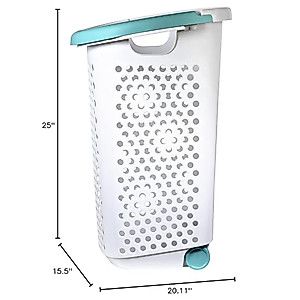CEPTEN 2 Bushel Rolling Plastic Laundry Hamper with Pop-up Handle, White, 2 Pack
