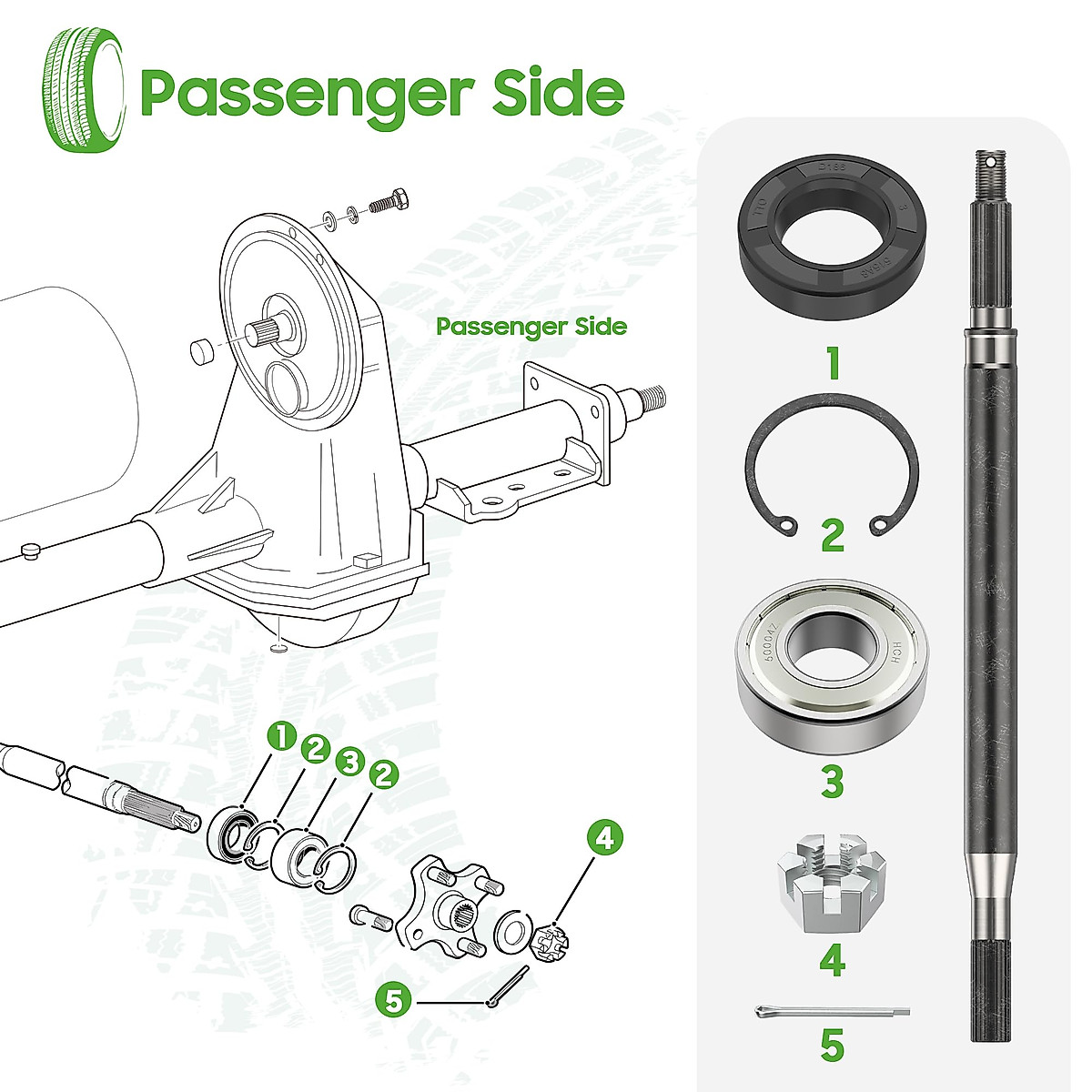 10L0L EZGO TXT Rear Wheel Axle Shaft Passenger Side Replaces OEM #20377G12,Fits TXT Golf Cart Electric 1994-Up