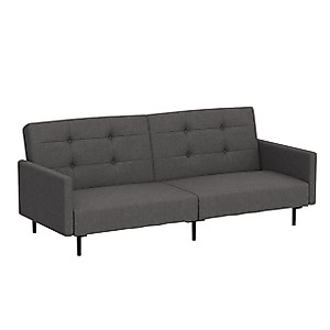 Edenbrook Gilman Futon - Futon Sofa Bed - Futon Couch - Small Futon - Living Room Furniture - Armed Sofa Bed Couch - Sofa – Gray Linen Futon