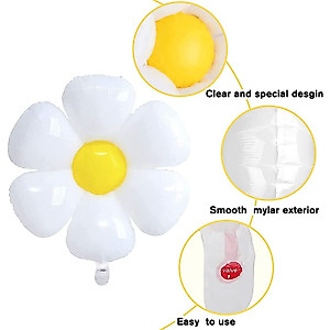 YUJUN 11PCS Daisy Balloons,Huge White Flower Daisy Foil Mylar Balloons for Baby Shower Wedding Groovy Boho Daisy Birthday Party Decorations (43in''28in''16in'')