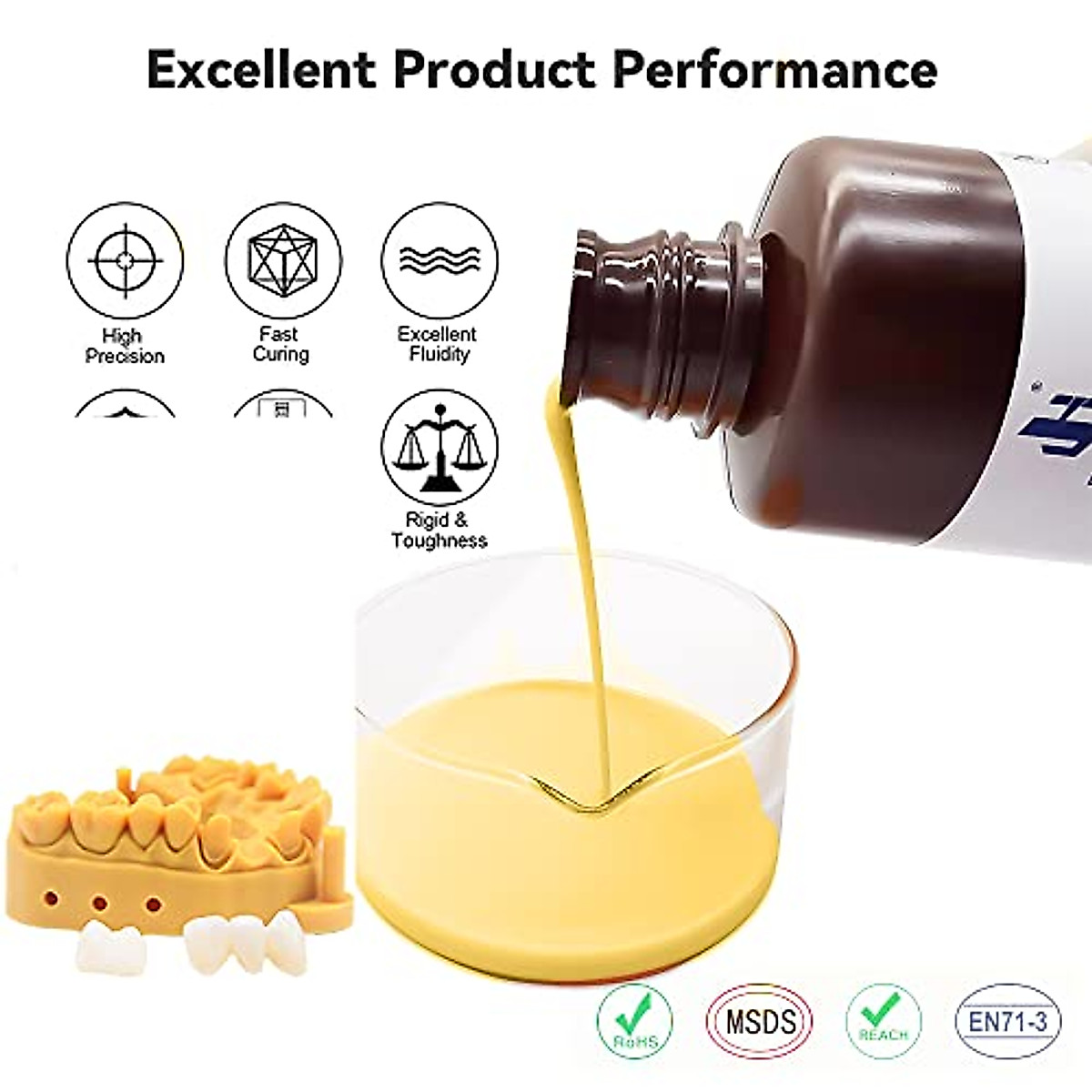 Jamghe 3D Printer Resin Dental Pro Model Resin Dental Prosthetic Model Resin for Crown and Bridge Model, Orthodontic Model, Implant Model etc. (Yellow)