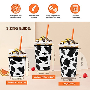 Iced Coffee Cup Sleeve for Large Sized Cups, Reusable Neoprene Iced Coffee Cup Holder for Hot Cold Drinks, Compatible with Starbucks, Dunkin Donuts, and More (3 PK Sm-Med-Lg, Cow)