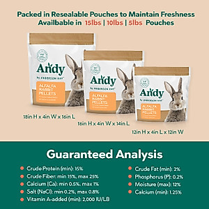 Andy Alfalfa Hay Pellets, Premium Bunny Food for Rabbits, Alfalfa Pellets for Pregnant Bunnies, Young Rabbit Food, Rich in Calcium and Protein,10 lbs Bag