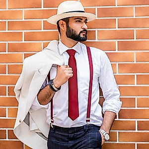 KOOELLE Mens Tie Set Solid Color 3.15" (8CM) Formal Red Tie and Pocket Square Set For Men