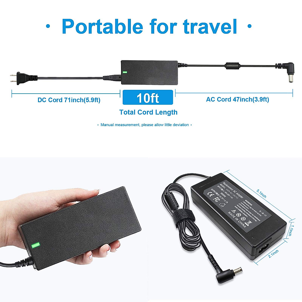 19.5V Adapter Charger Power Cord for Sony Bravia TV KDL-55 KDL-48 KDL-42 KDL-40 KDL-32 W700B W600B W800B KDL-40R510C KDL-40W650D KDL48W590B KDL55W650D KDL-48W650D KDL-42W650A KDL40W600B KDL-32W700B