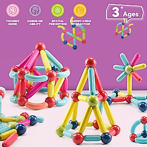 BAIBAOLE 82 PCS Magnetic Balls and Rods Set Magnet Balls Toys for Kids DIY Magnetic Toys Magnetic Building Sticks 3D Educational Toy Gift for Boys and Girls Ages 3 4 5 6 7 8-15