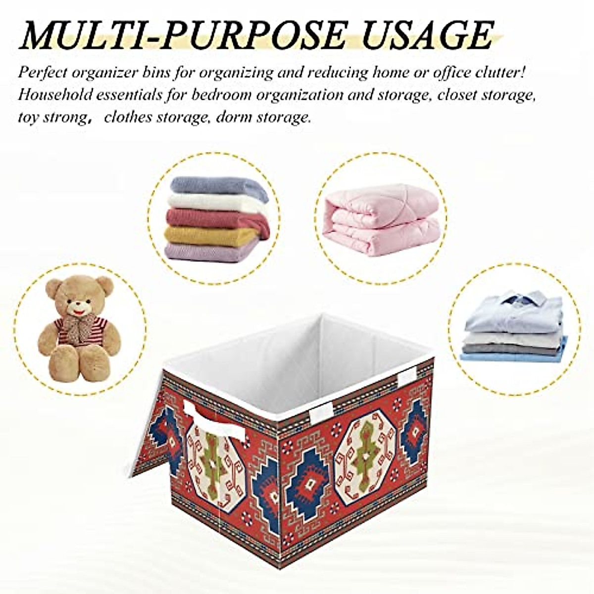 linqin Towel Storage Box with Lid for Shelves Persian Carpet Tribal Texture Storage Containers Collapsible Photo Box