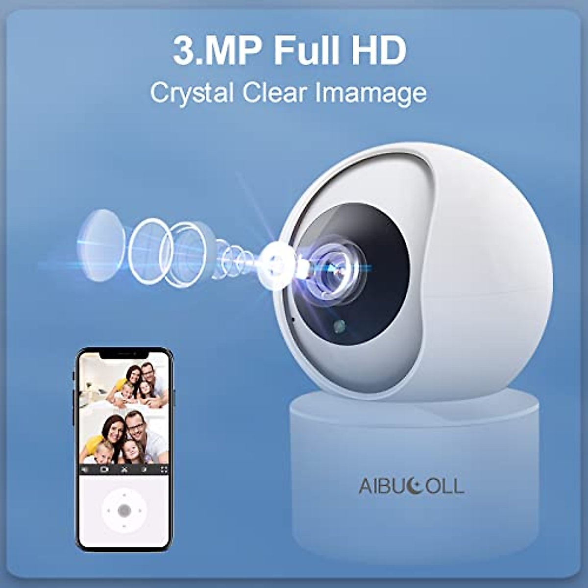 AIBUCOLL WiFi Monitor Indoor Home Security Camera- Smart Baby and Pet Monitor- Movement and Sound Detection- 1080P Camera Resolution-Night Vision Motion- Compatible with Apple and Android
