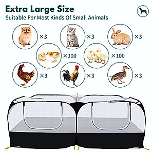 Small Animals Playpen,Pet Cage Tent Large Chicken Run Coop with Detachable Bottom Breathable Transparent Mesh Walls, Foldable Pet Enclosure for Puppy Kitten Rabbits Indoor Outdoor playpen