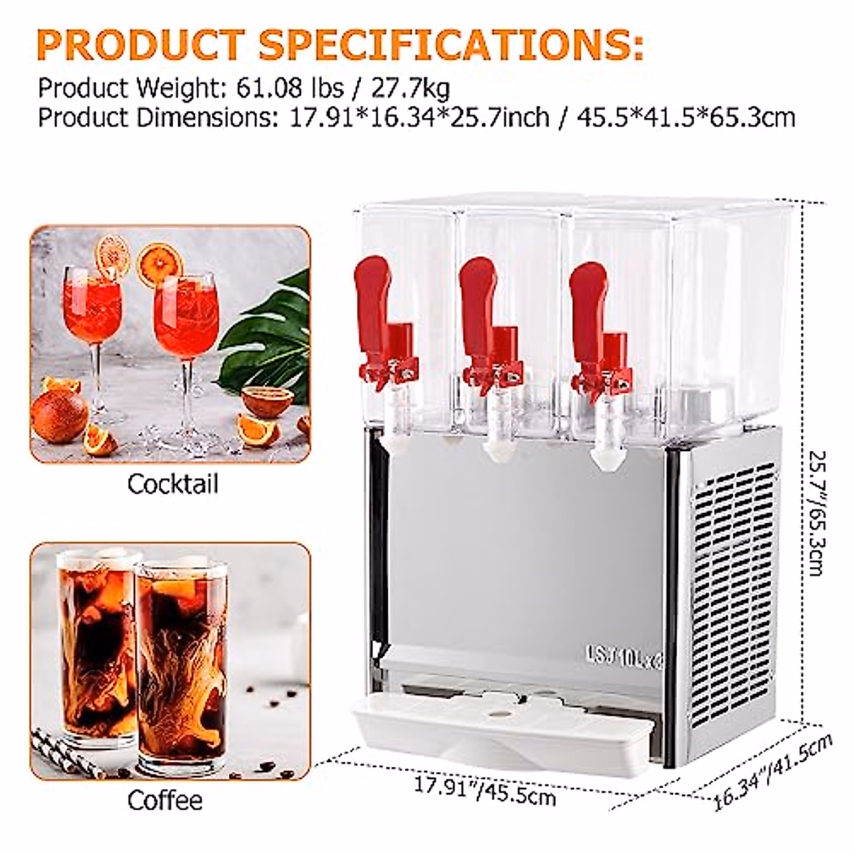 Commercial Beverage Dispenser, Towallmark 3 Tanks 7.93 Gallon 30L Commercial Juice Dispenser, 10 Liter Per Tank, 320W Stainless Steel Food Grade Ice Tea Drink Dispenser with Thermostat Controller