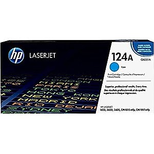 Original HP 124A Cyan Toner Cartridge Works with HP Color LaserJet 1600, 2600, 2605 Series, HP Color LaserJet MFP CM1015, CM1017 Series Q6001A