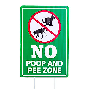 WaaHome Double Side No Poop and Pee Zone Yard Signs with Stakes, 8''X12'' No Pooping Dog Sign