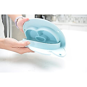 Fold-N-Go Baby Plates & Toddler Plates | Foldable for easy carry | 100% Food Grade Silicone Plate | BPA Free | Baby led weaning plate | Microwave and dishwasher safe (BLUE SKY)