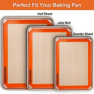 Silicone Baking Mat Sheets Set, Easy Clean &Non-Stick Food Grade Reusable Baking Mat, 1 Half Sheet+ 1 Jelly roll+1 Quarter sheet Baking Mats for Oven, Make Macarons, Cookies, Pizza, Bread and Pastry